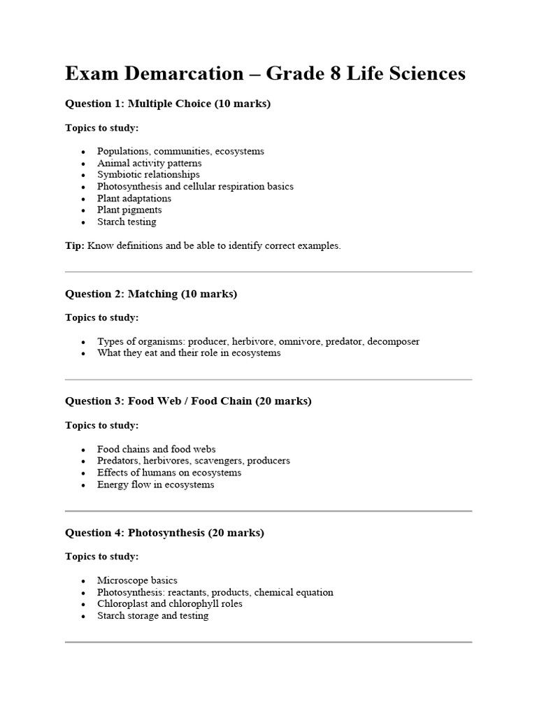 Grade 8 Life Sciences Exam Guide | PDF