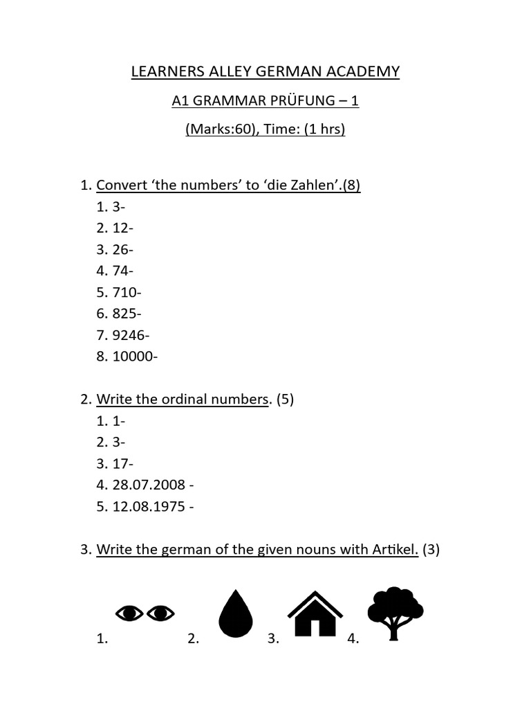A1 German Grammar Exam Practice | PDF