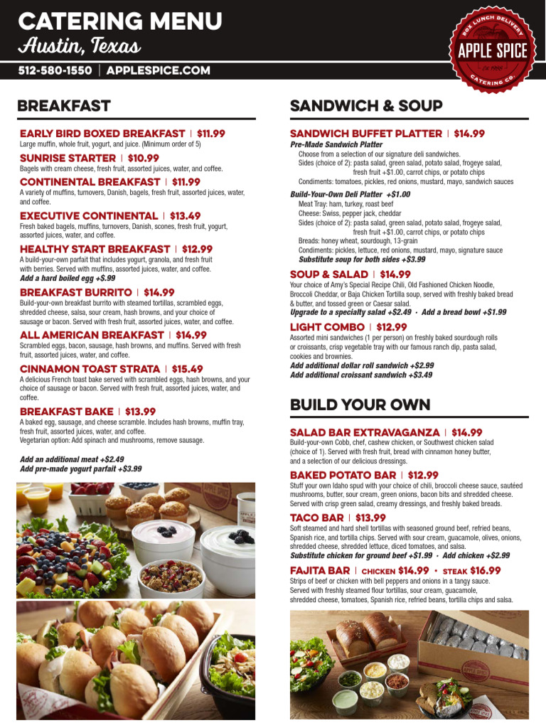 Austin TX Catering Menu 082625 | PDF | Salad | Foods