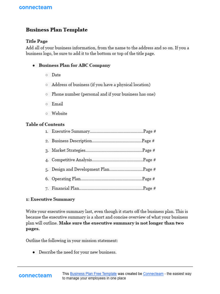 Business Plan Free Template | PDF | Marketing | Marketing Strategy