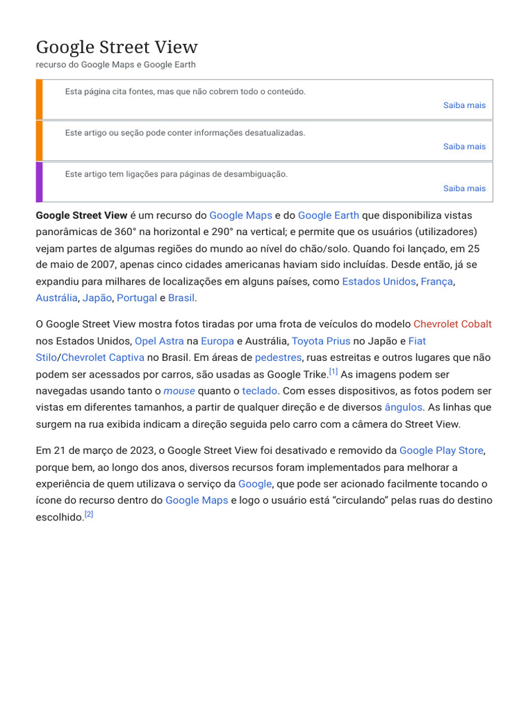 Google Street View - Wikipédia, A Enciclopédia Livre | PDF | Google