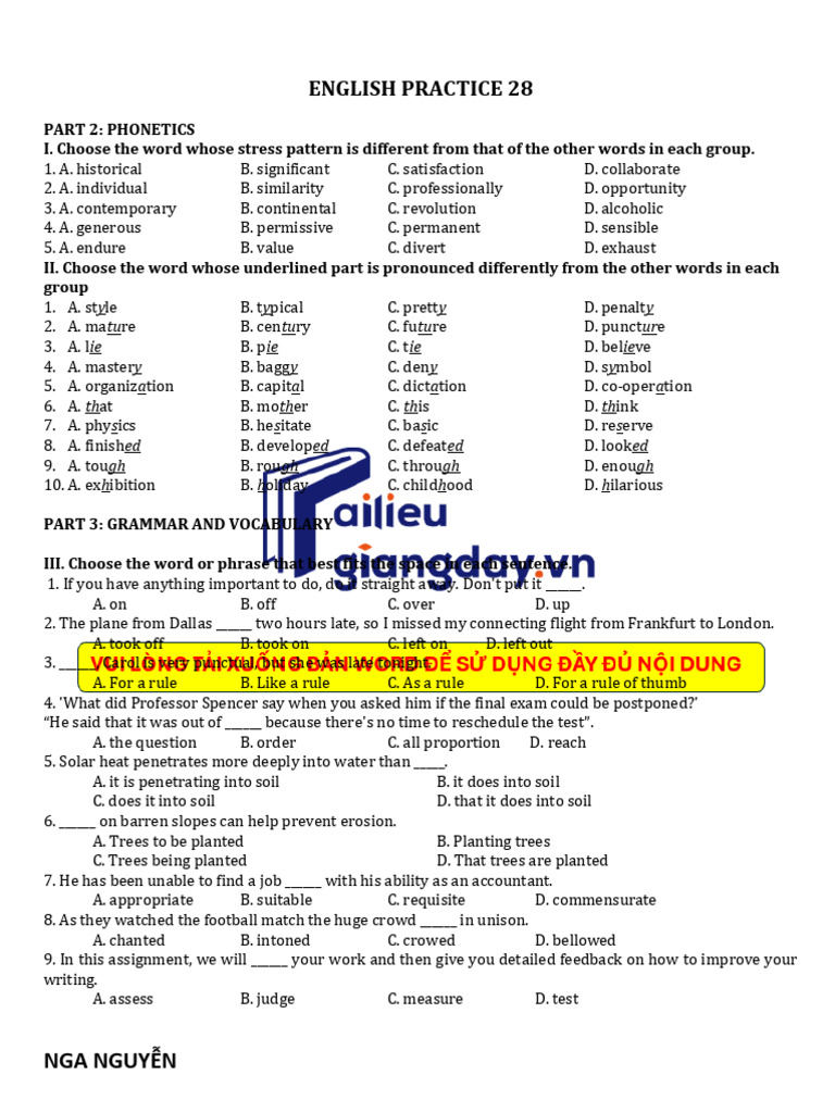 Đề Thi Học Sinh Giỏi Tiếng Anh 9 Bám Sát Cấu Trúc - Có Lời Giải - Đề 28-1740029736 | PDF | Bat