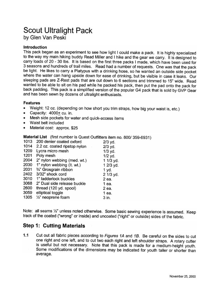 Scout Ultralight Pack Instructions | PDF | Seam (Sewing) | Sewing