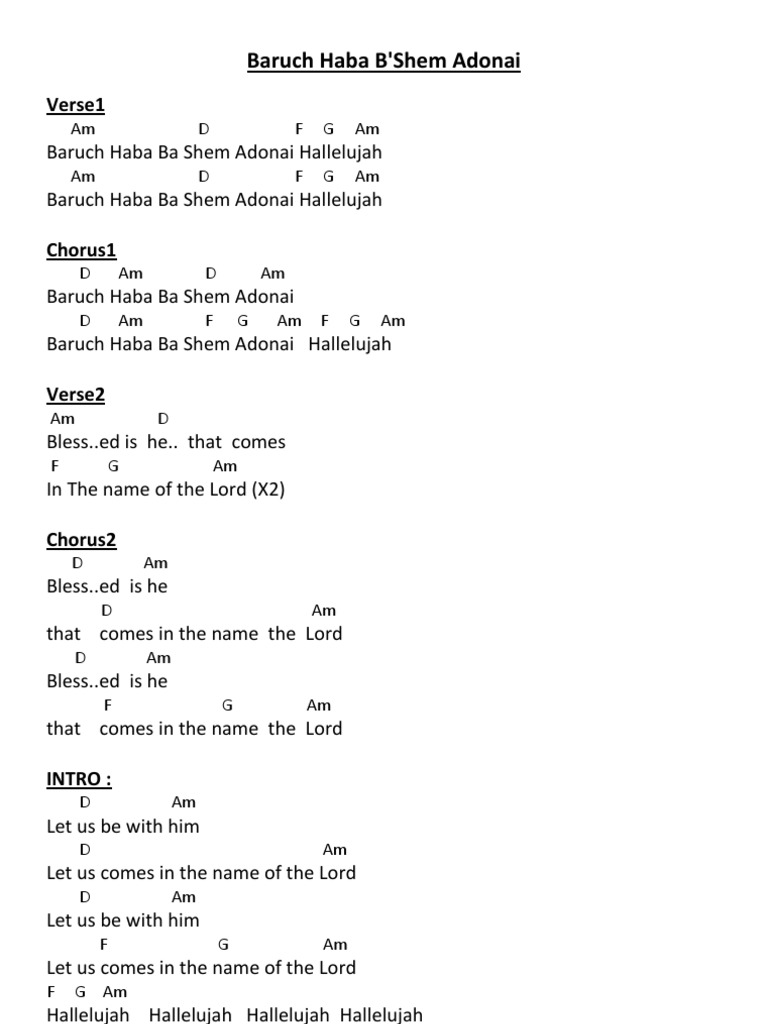 Baruch Haba B'Shem Adonai Lyrics | PDF | Jewish Theology | Jewish Texts