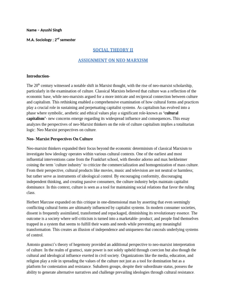 Neo-Marxism and Cultural Capitalism Analysis | PDF | Marxism | Neo Marxism
