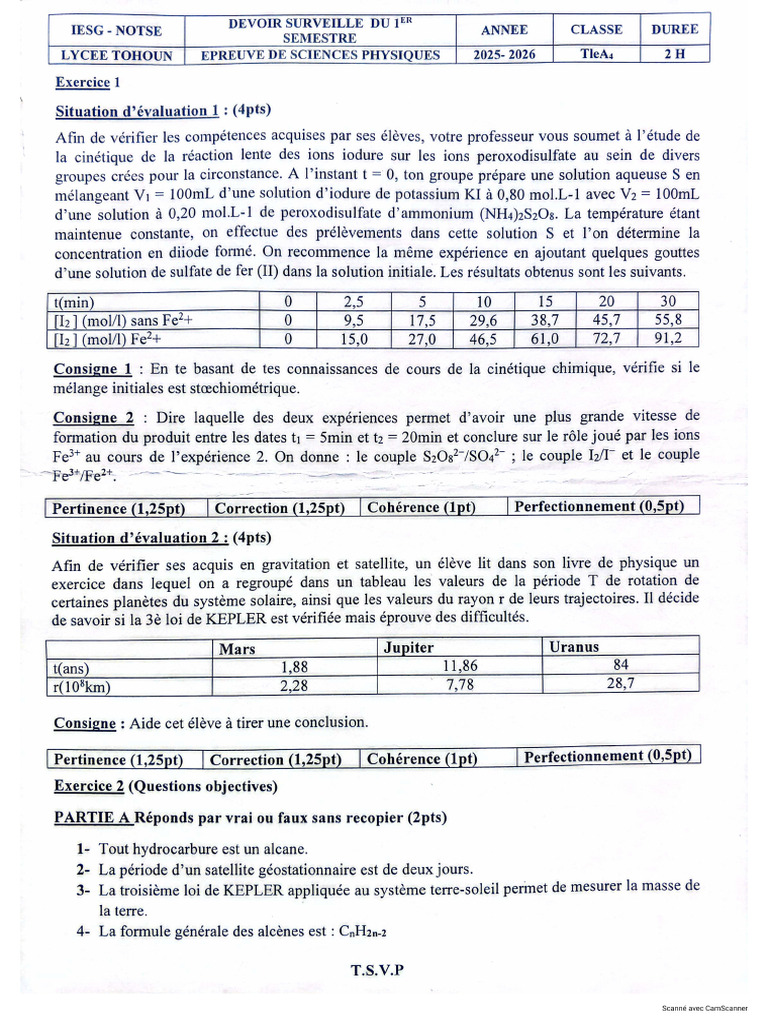 DST #1 PC Tle A Gado 2025-2026 | PDF