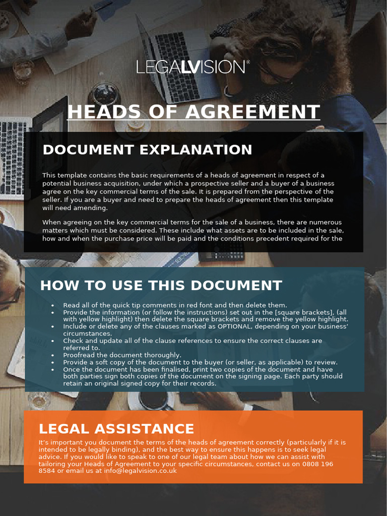 Business Acquisition Heads of Agreement Template | PDF | Non Disclosure ...