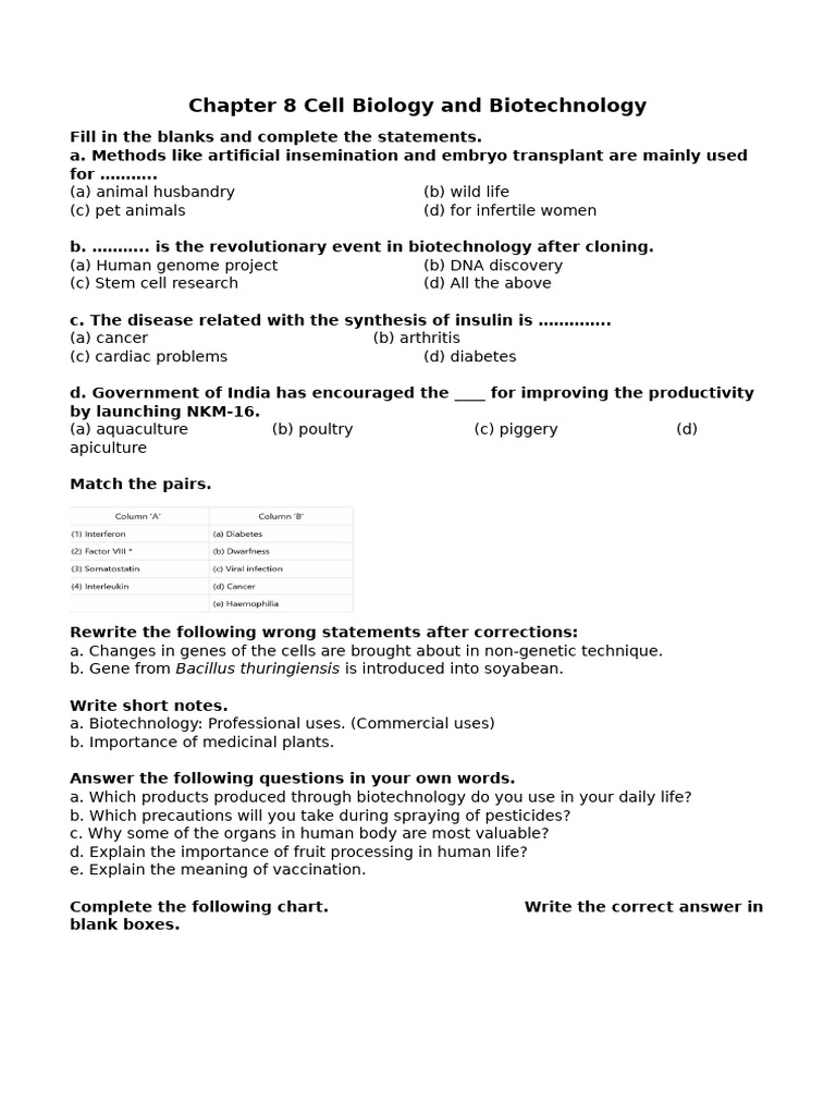 Chapter 8 Cell Biology and Biotechnology Question | PDF | Biotechnology ...