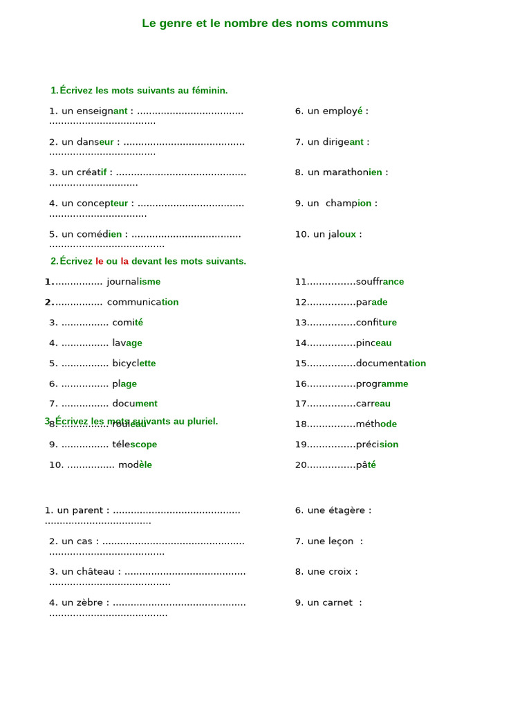 Genre et nombre des noms communs | PDF | Ouverture (échecs) | Échecs