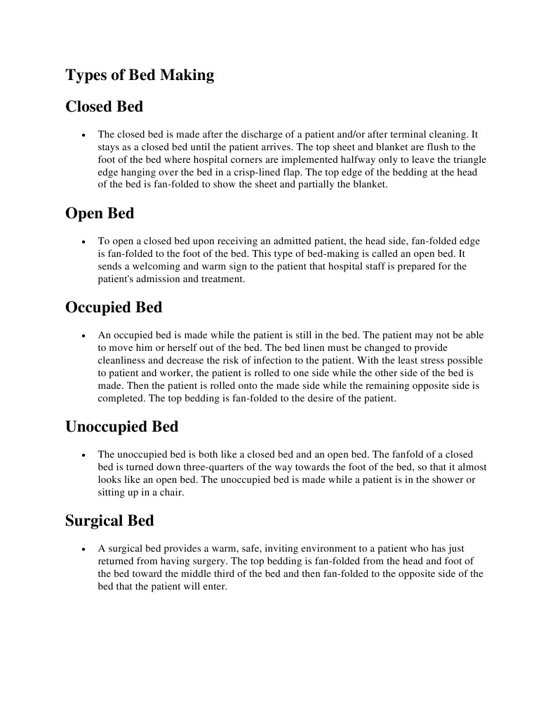 Types of Bed Making in Nursing | PDF
