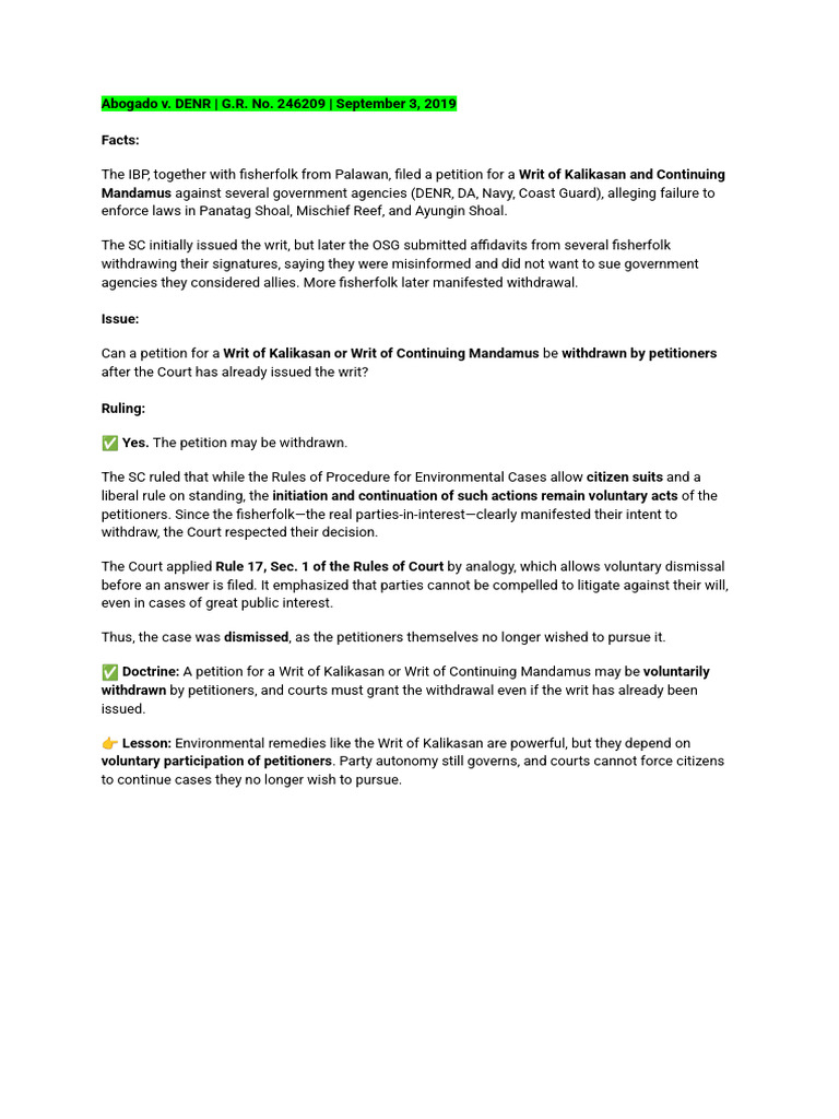 Rules of Procedure for Environmental Cases 3 Cases | PDF | Mandamus ...