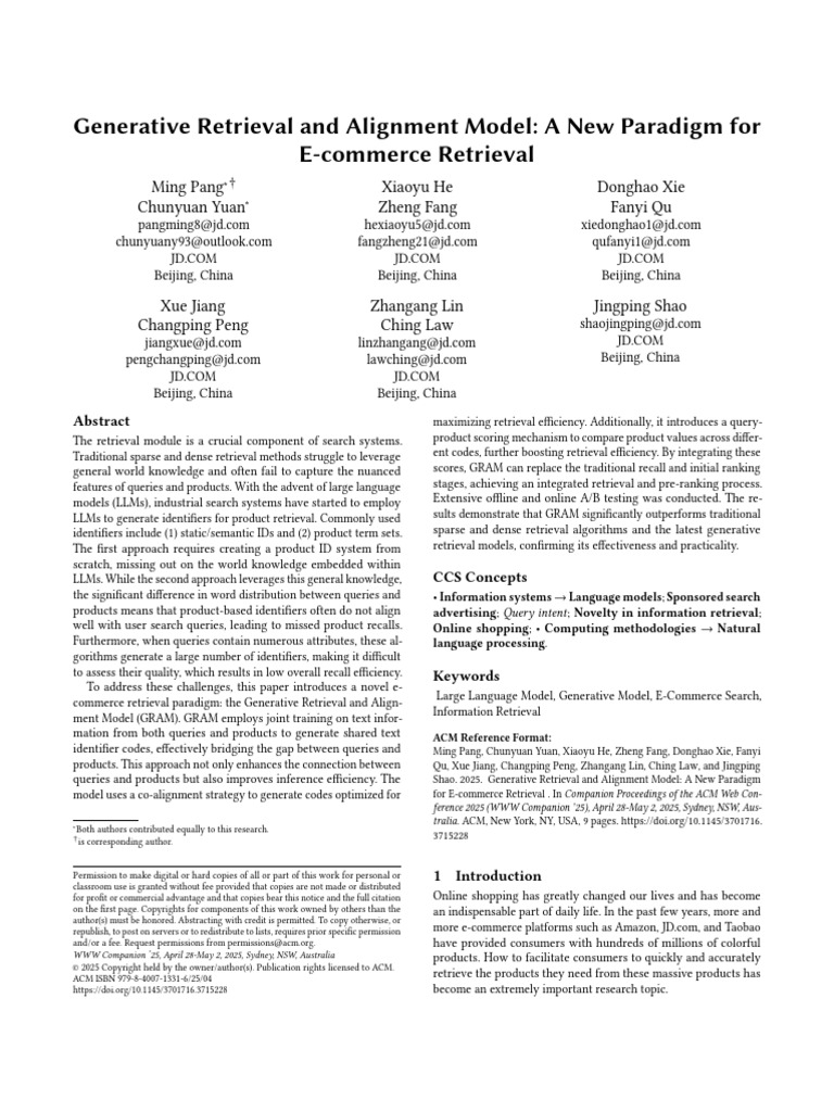 Generative Retrieval and Alignment Model - A New Paradigm For E-Commerce Retrieval | PDF ...