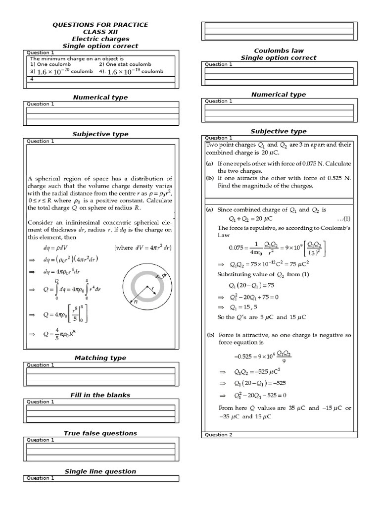 Electric Charges and Field Two Column | PDF