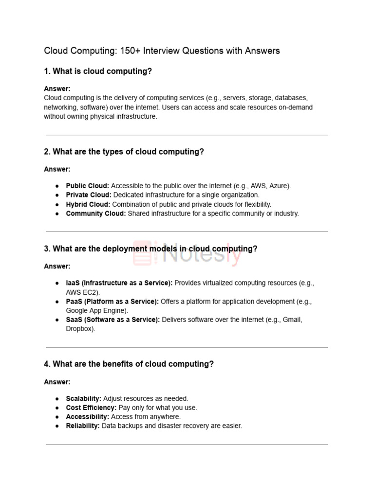 Cloud Computing Interview Questions Guide | PDF | Cloud Computing ...