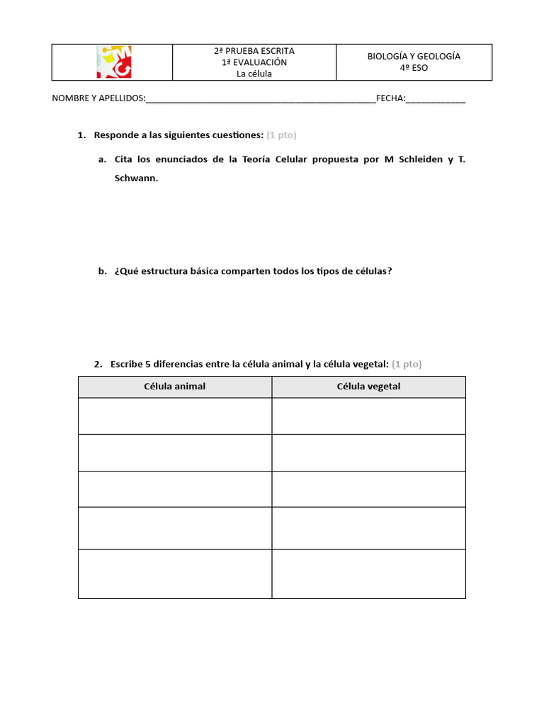 Prueba de Biología: La Célula en 4º ESO | PDF | Biología Celular) | Mitosis