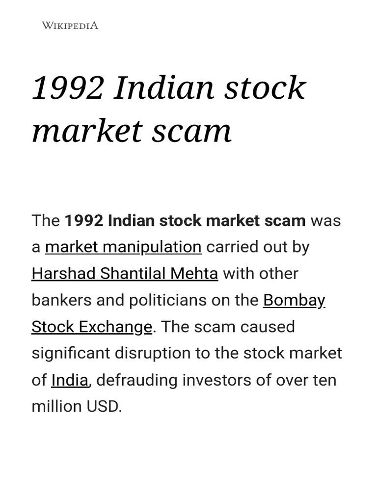 1992 Indian Stock Market Scam - Wikipedia | PDF | Knowledge Economy ...