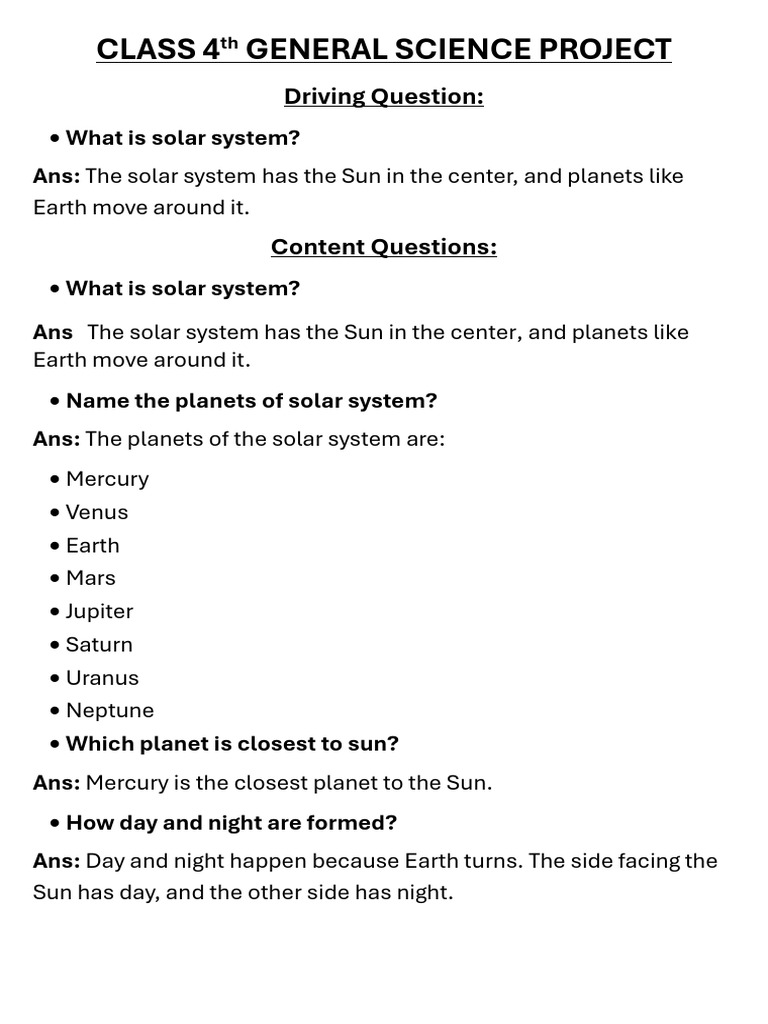 Solar System Project for 4th Grade | PDF