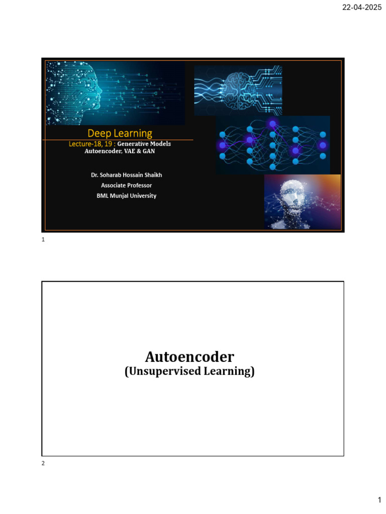 DL Lecture 18 19 Autoencoder VAE GAN | PDF | Data Compression | Statistical Classification