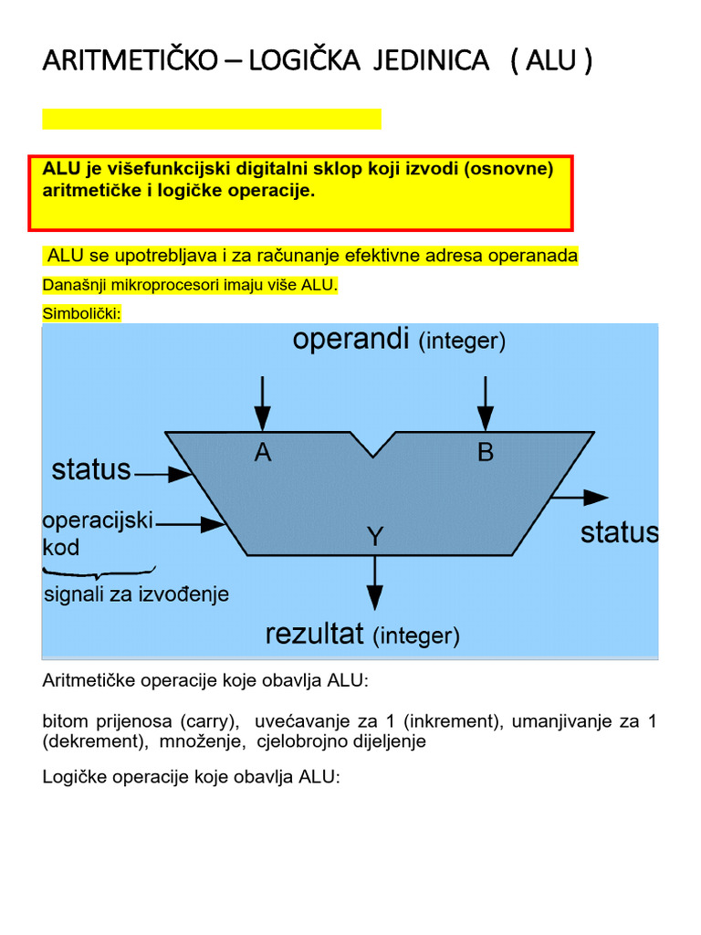Aritmetičko - Logička Jedinica (Alu) : Arithmetic Logical Unit | PDF
