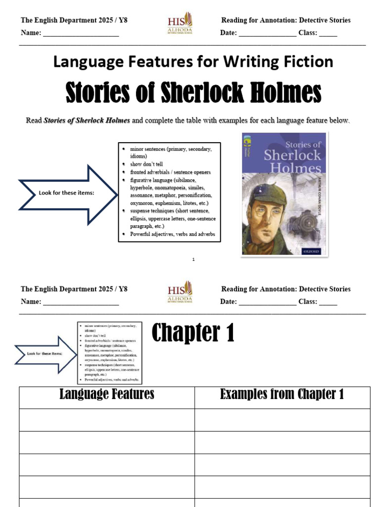 Annotation Assignment, Stories of Sherlock Holmes Y8 2025 | PDF ...