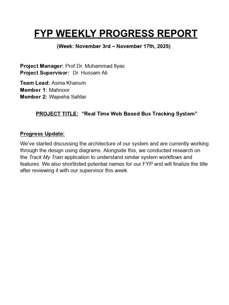 Fyp Weekly Progress Report | PDF