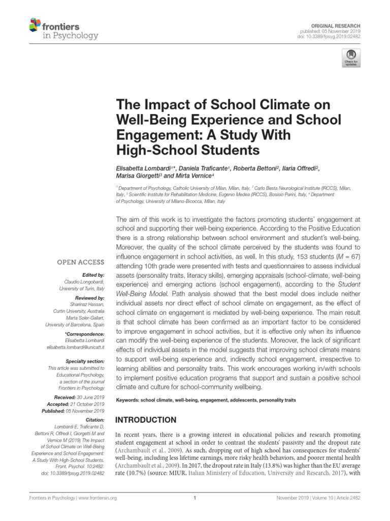 School Climate's Impact on Student Well-Being | PDF | Well Being ...
