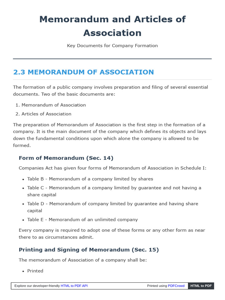 MOA, AOA Memorandum and Articles of Association | PDF | Articles Of Association | Justice