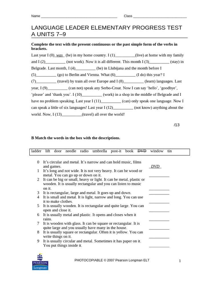 Progress Test 7-9 | PDF