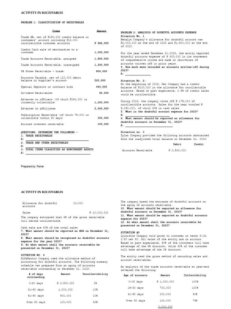 Receivables Analysis and Doubtful Accounts | PDF | Debits And Credits ...
