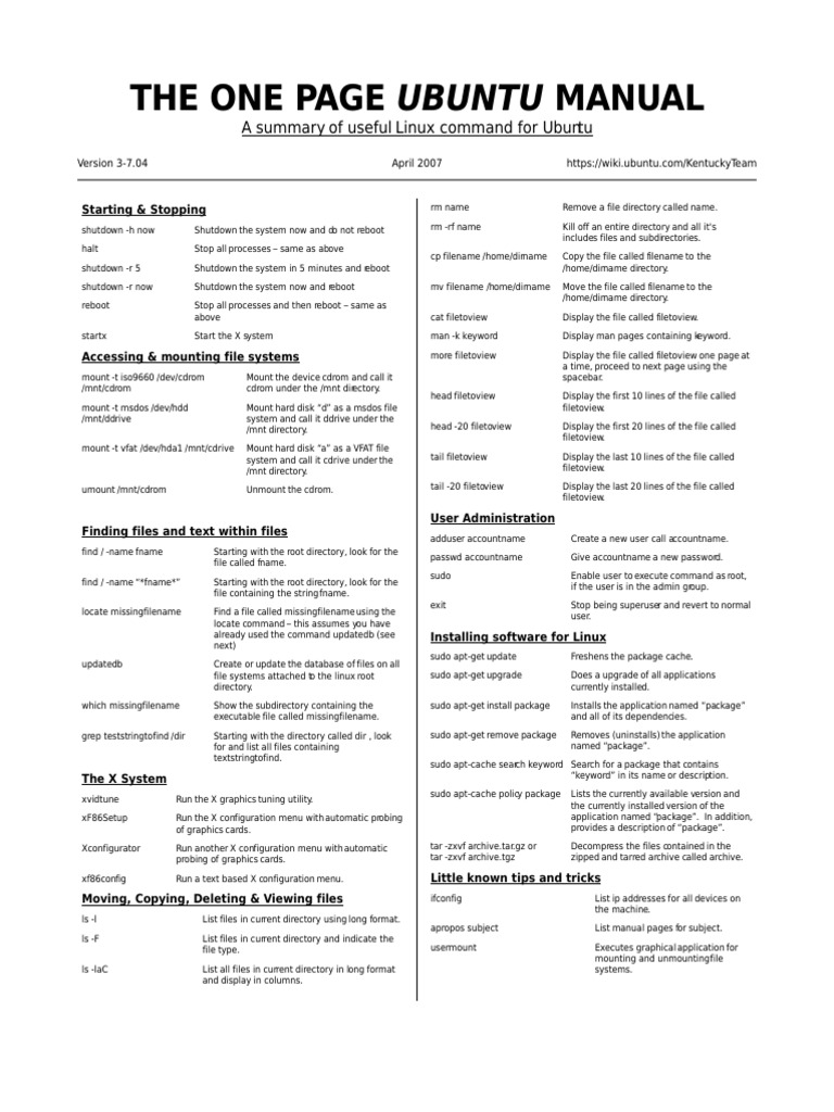 Essential Ubuntu Command Manual | PDF | Advanced Packaging Tool | Sudo