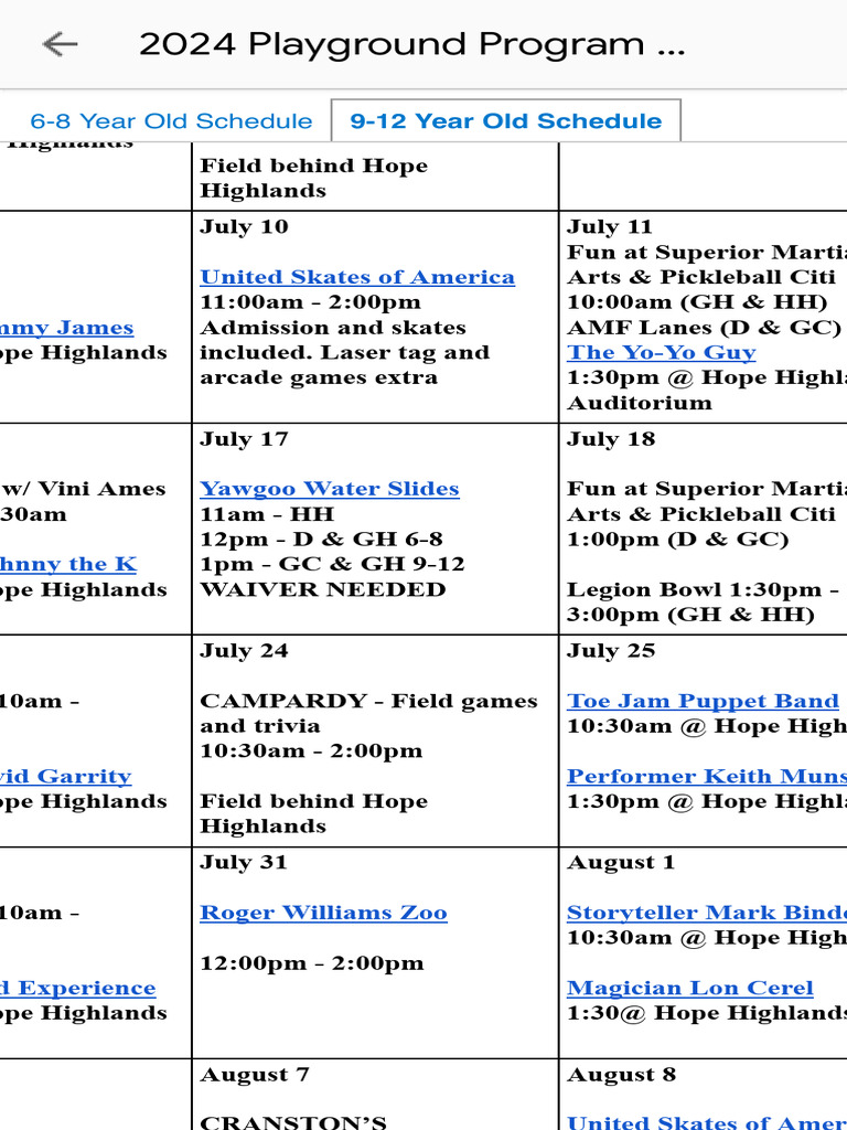 2024 Playground Program Schedule - Google Drive | PDF