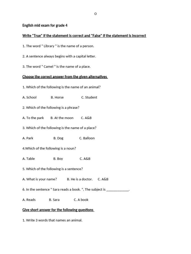English Mid Ex GR 4 | PDF