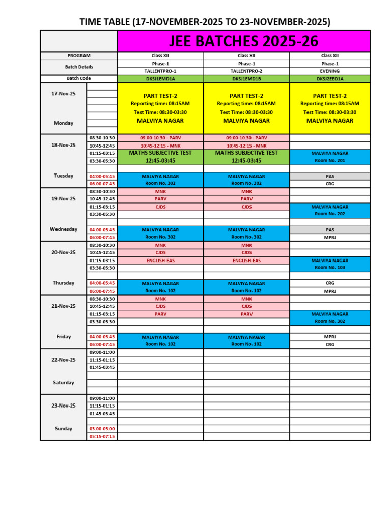 Class XII Time Table: Nov 17-23, 2025 | PDF