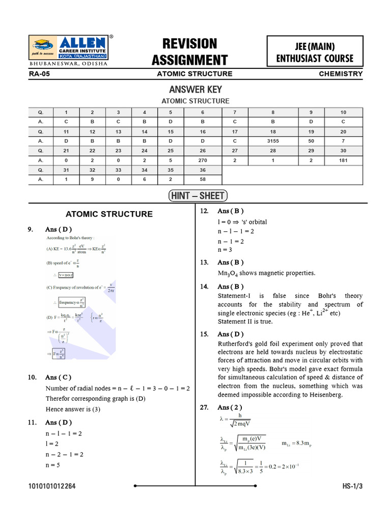 Week-02 Chem Atomic Structure Hs | PDF | Atomic Orbital | Theoretical ...