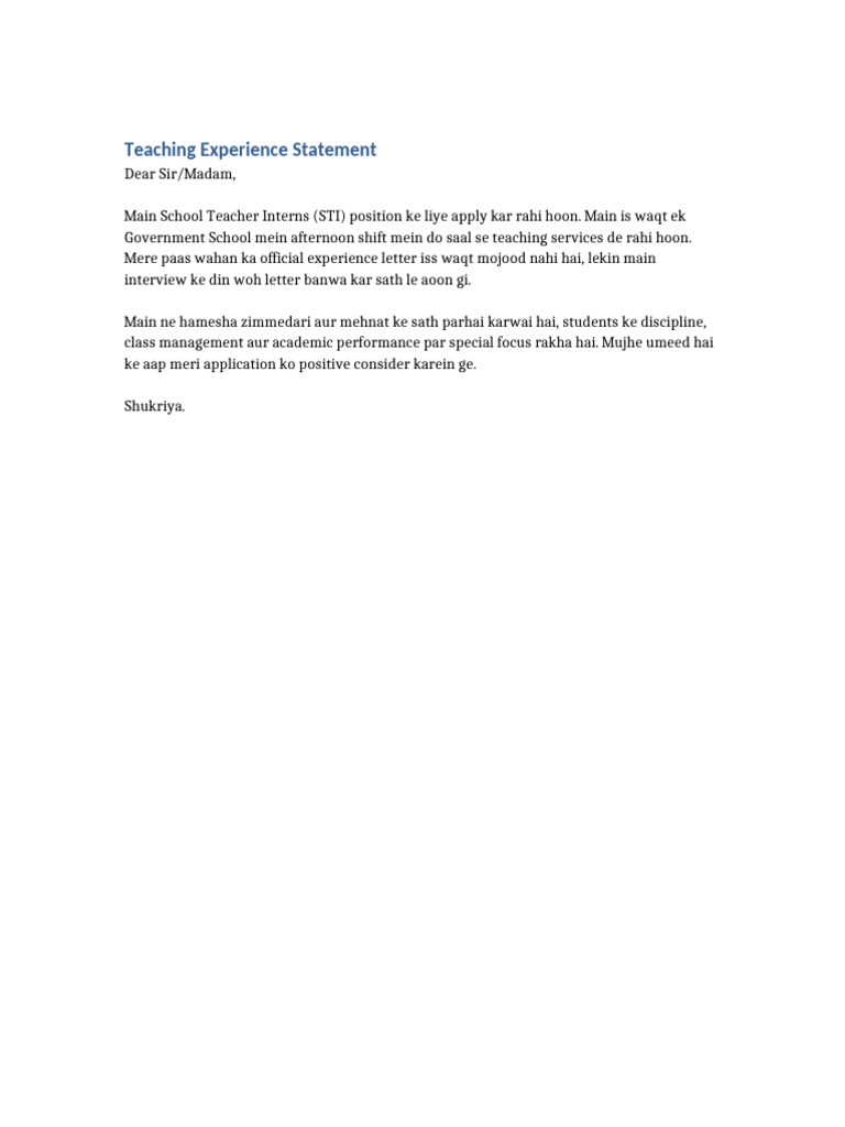 Teaching Experience Statement | PDF