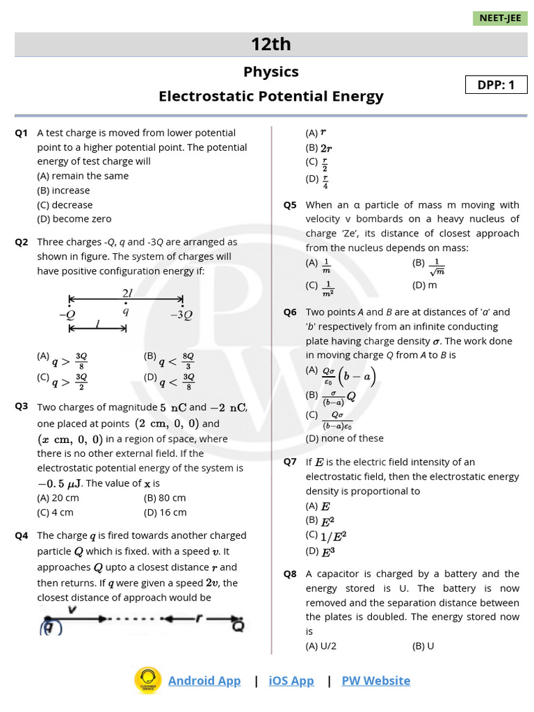 12 TH 1746185879014 | PDF | Electric Field | Potential Energy