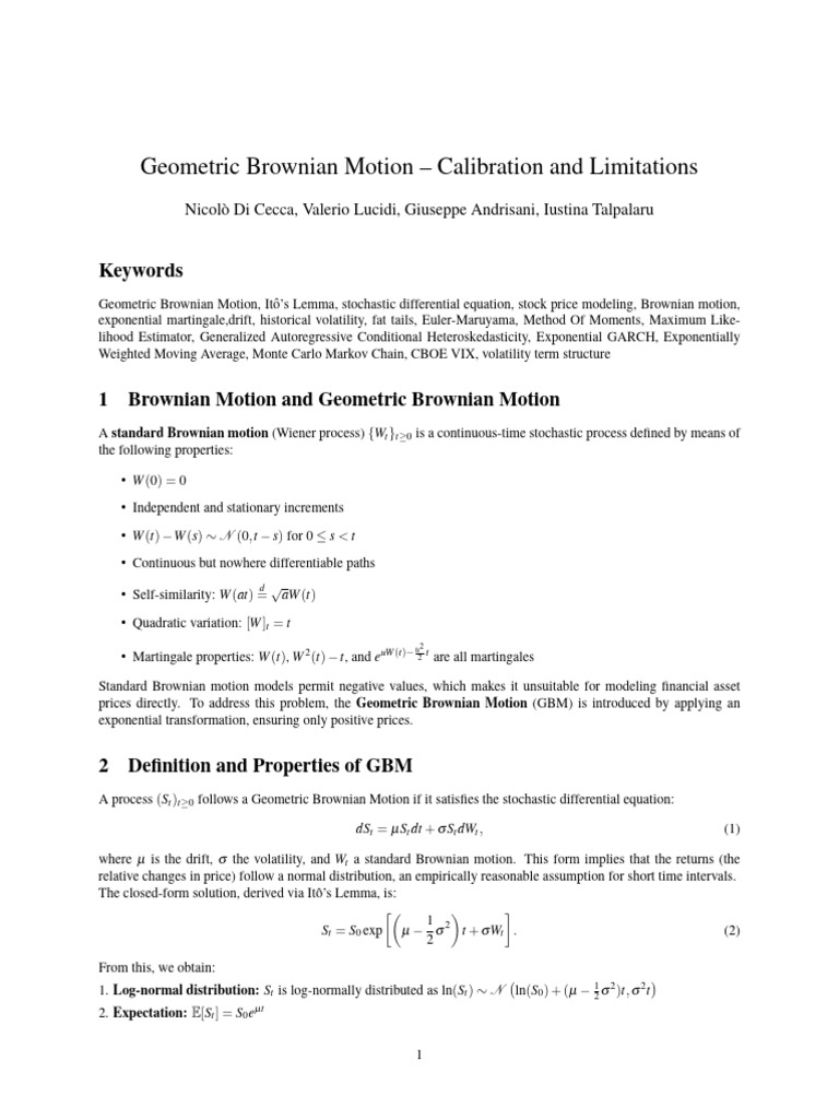 Geometric Brownian Motion - Calibration and Limitations | PDF ...