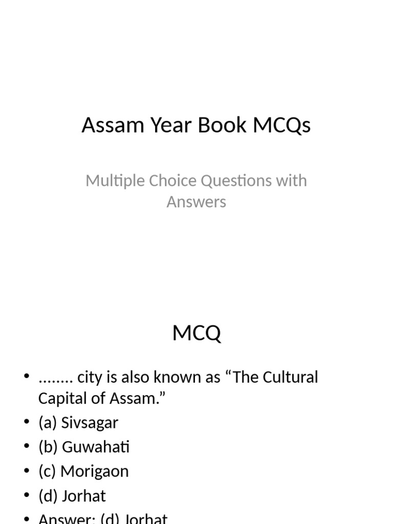 Assam Year Book MCQs | PDF