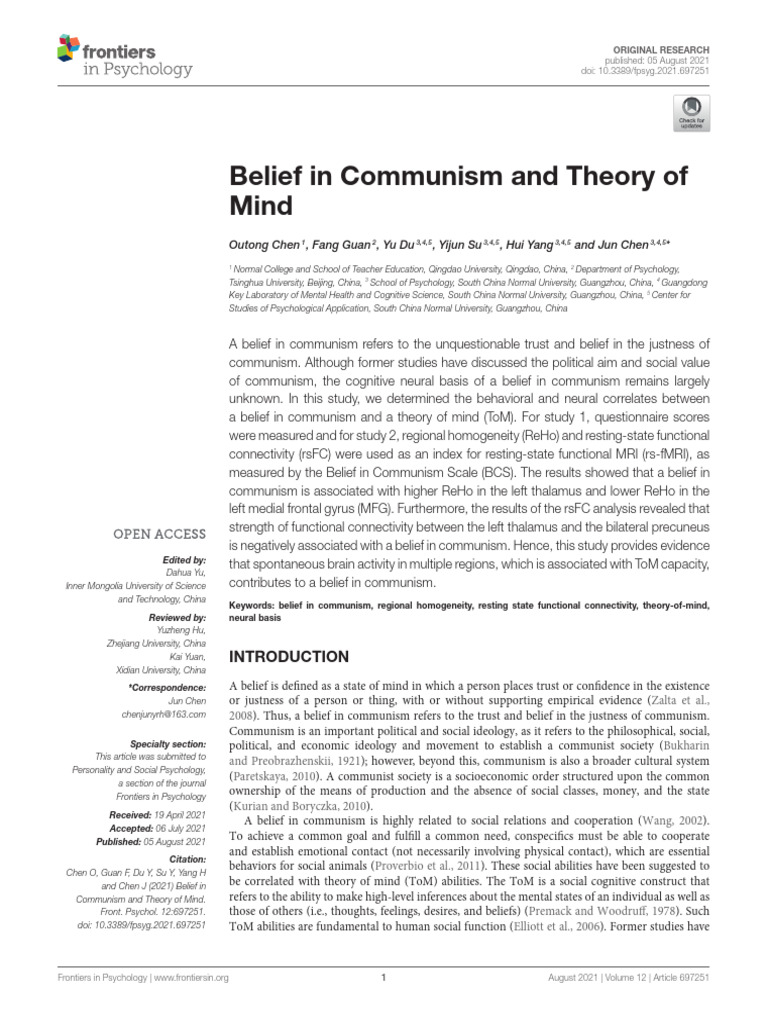 Communism Belief and Theory of Mind Study | PDF | Cingulate Cortex ...