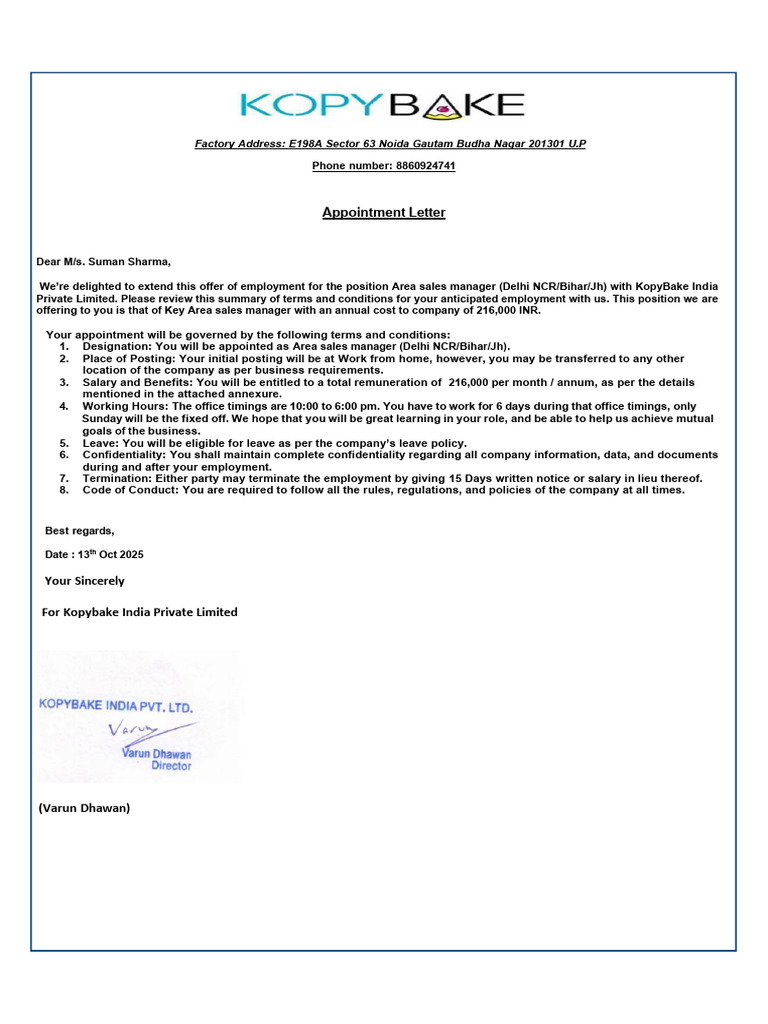 Suman Appoitment Letter | PDF