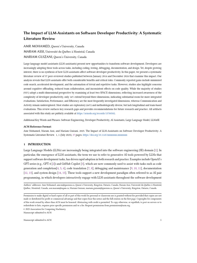 The Impact of LLM-Assistants On Software Developer Productivity - A Systematic Literature Review ...