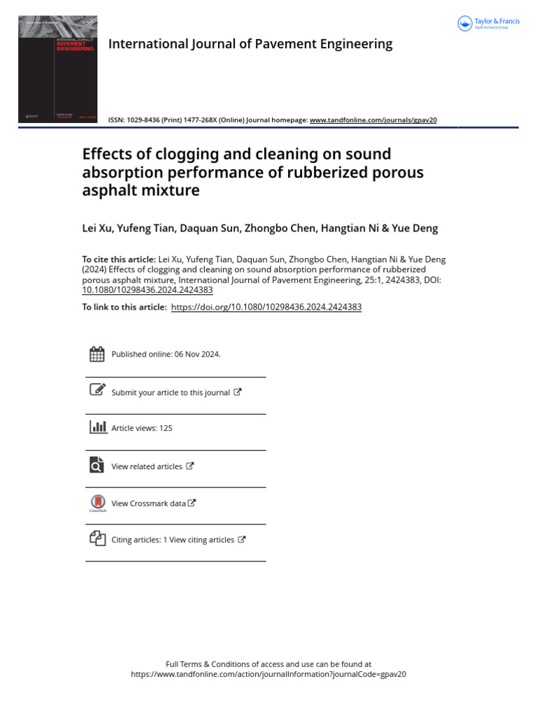 Effects of Clogging and Cleaning On Sound Absorption Performance of ...