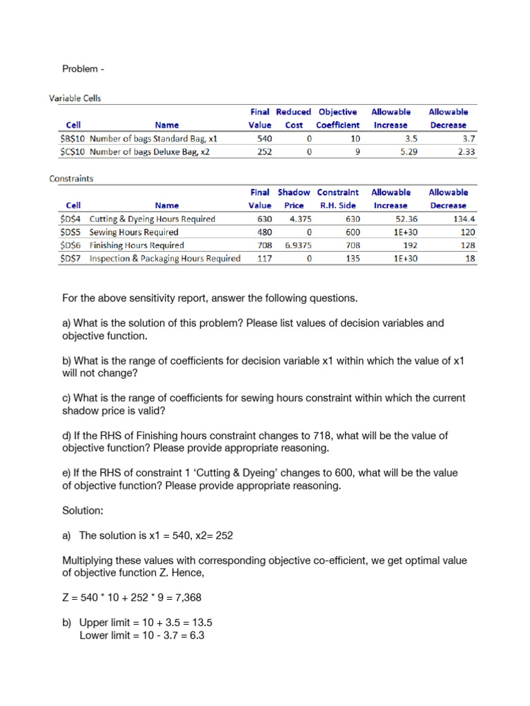 Sensitivity Analysis for Optimization Problem | PDF