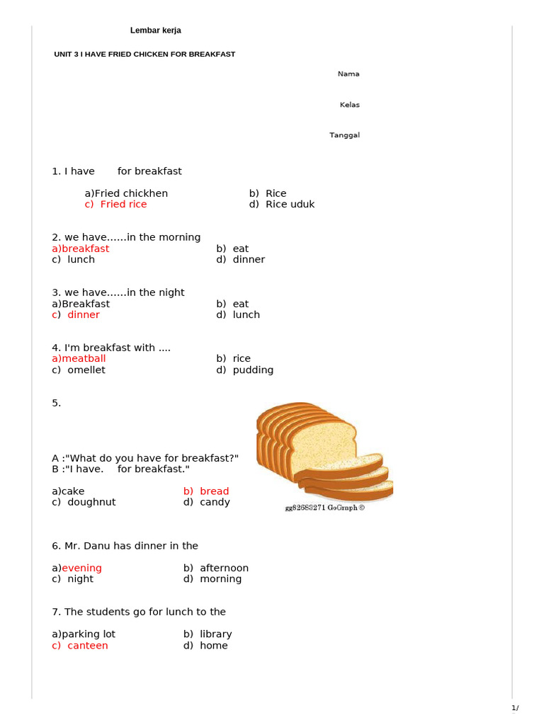 Unit 3 i Have Fried Chicken for Breakfast _ Wayground | PDF | Cuisine ...