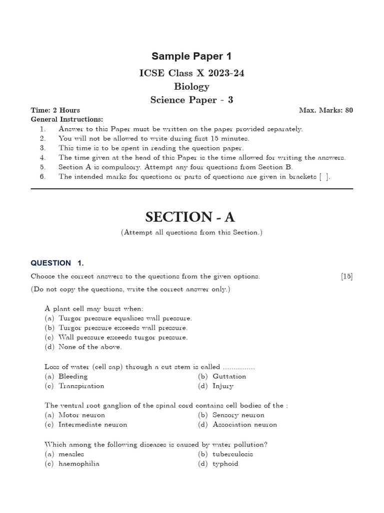 Biology ICSE Papers | PDF | Chromosome | Circulatory System