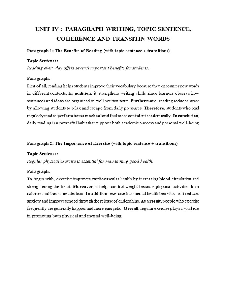 Unit IV Paragraphs and Topic Sentences | PDF