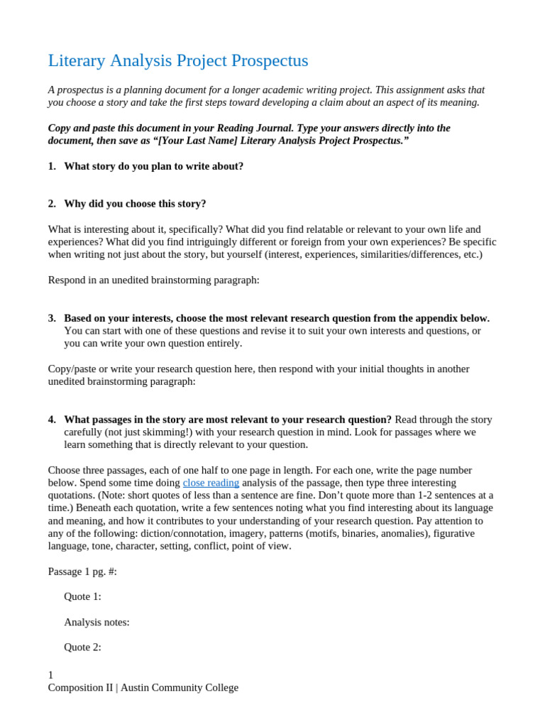 Literary Analysis Project Guide | PDF | Human Communication