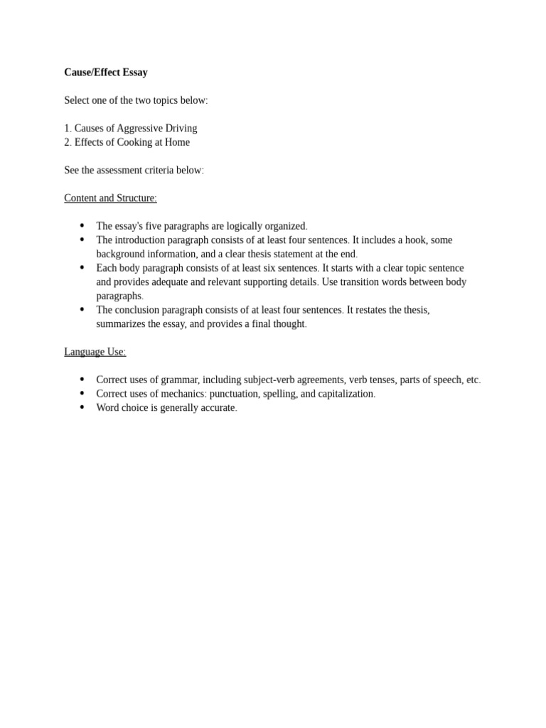 Cause Effect Essay Rubric | PDF