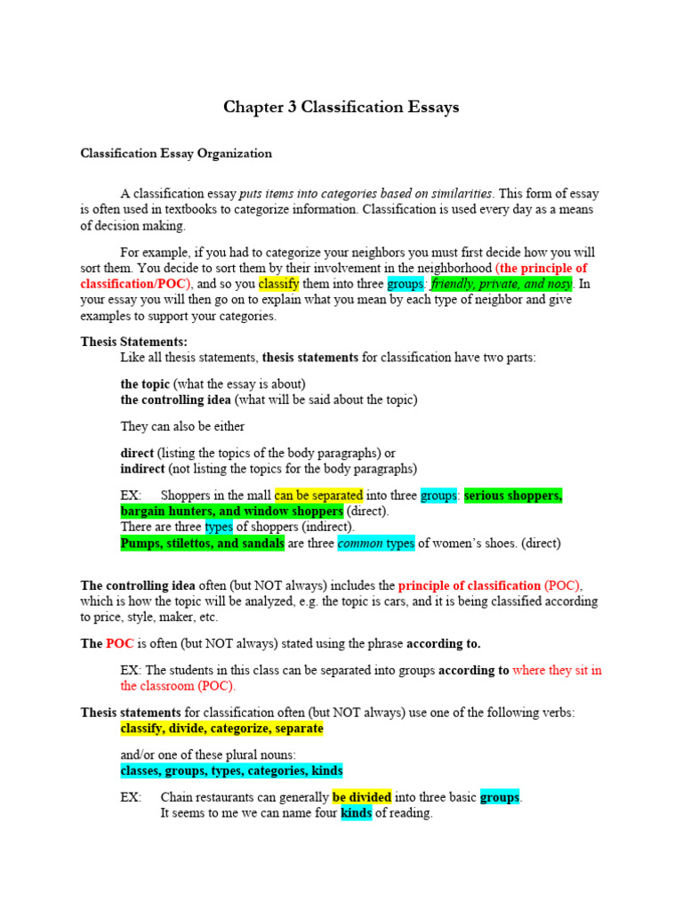 Chapter 3 Classification Essays | PDF | Teachers | Essays