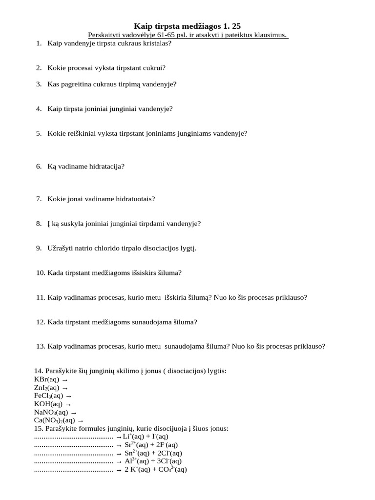 Kaip Tirpsta Medziagos 1 25 | PDF